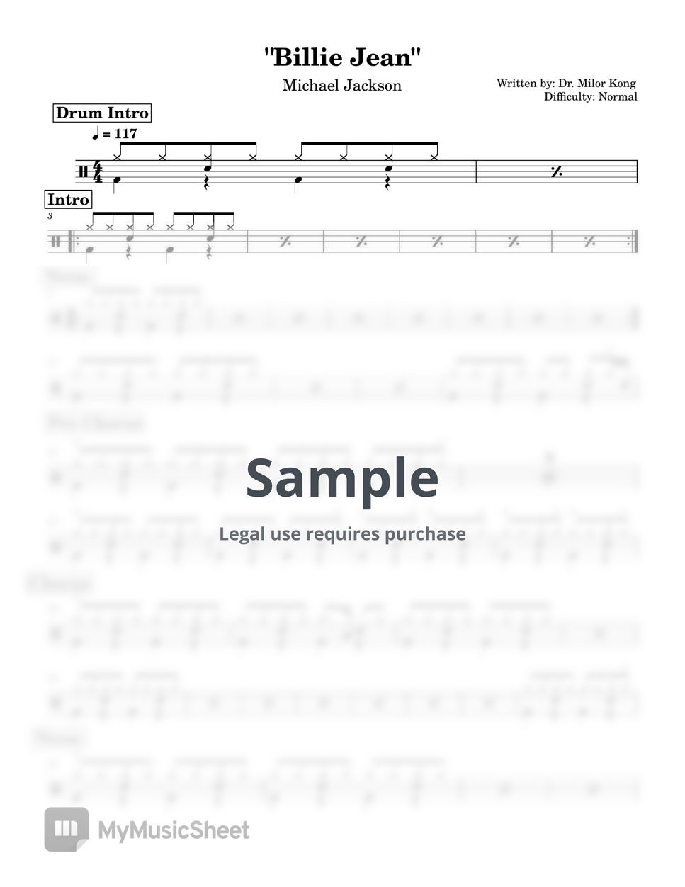 Michael Jackson - Billie Jean (Drum Cover) Partitura by Dr. Milor Kong