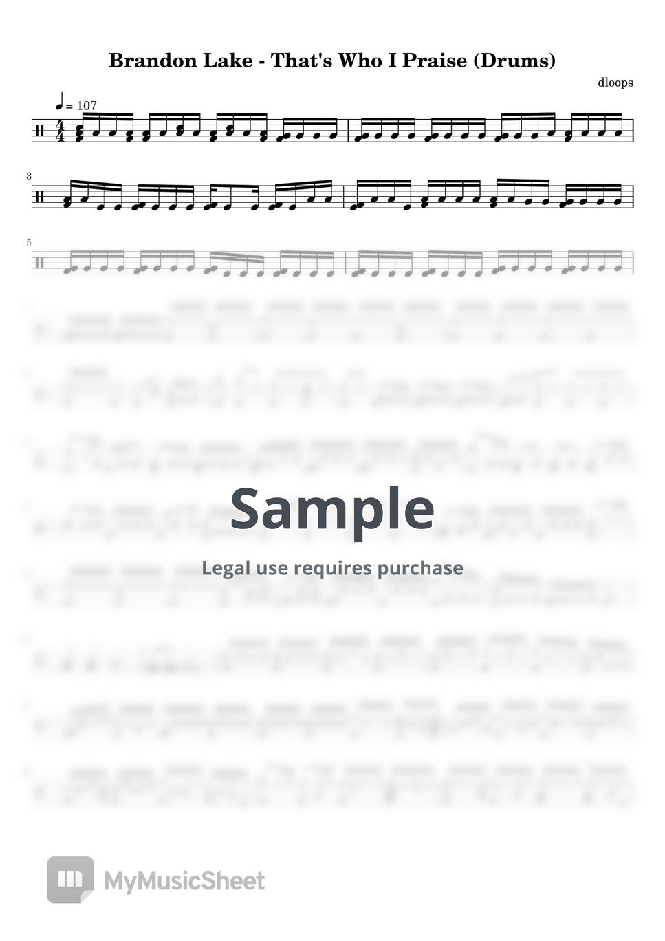 Brandon Lake - That's Who I Praise (DRUM SCORE) 악보 by dloops