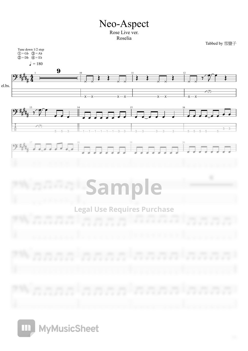 Roselia - Neo-Aspect (Rose Live ver.) Sheet Music by yukishioko