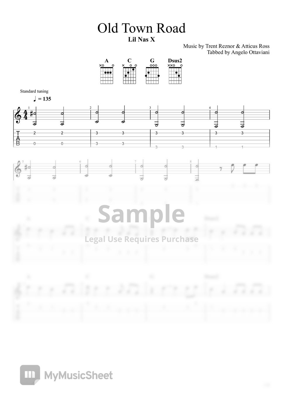 Trent Reznor - Old Town Road Tab + 1staff by Guitar