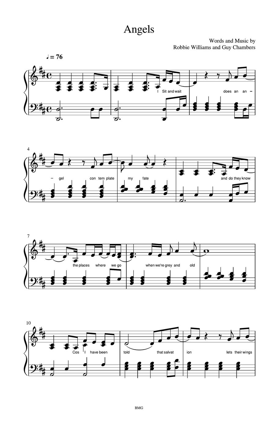 Guy Chambers, Robert Peter Williams - Angels (Robbie Williams,Sheet ...