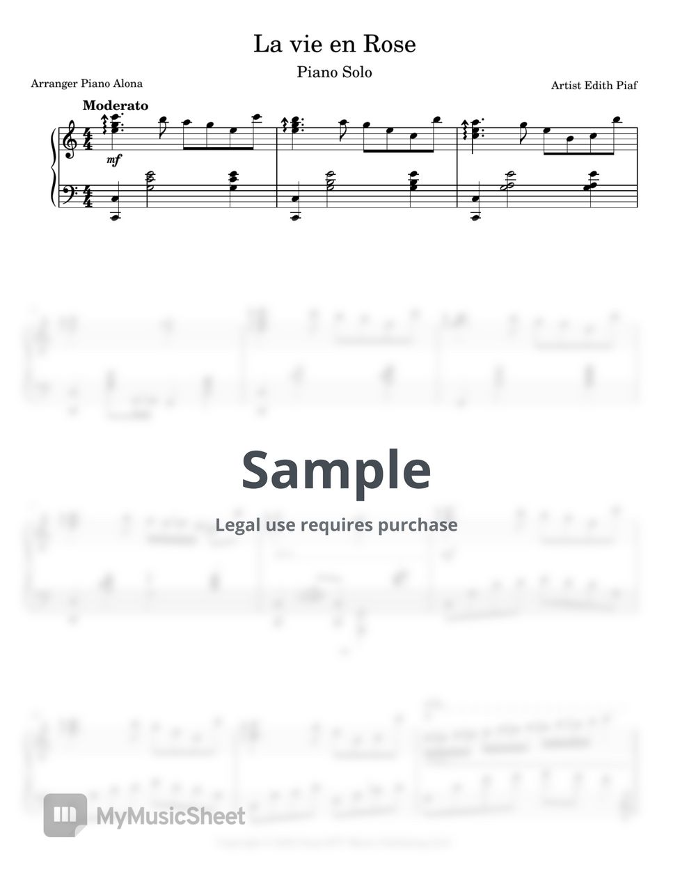 Edith Piaf - La vie en Rose 楽譜 by Piano Alona