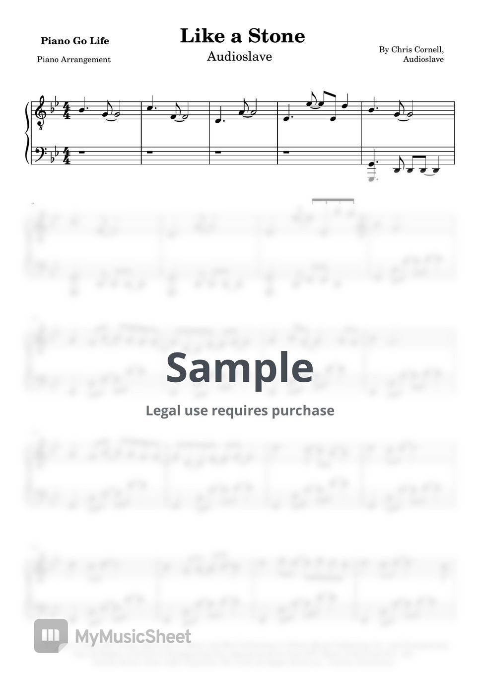 Audioslave - Like a Stone 악보 by Piano Go Life