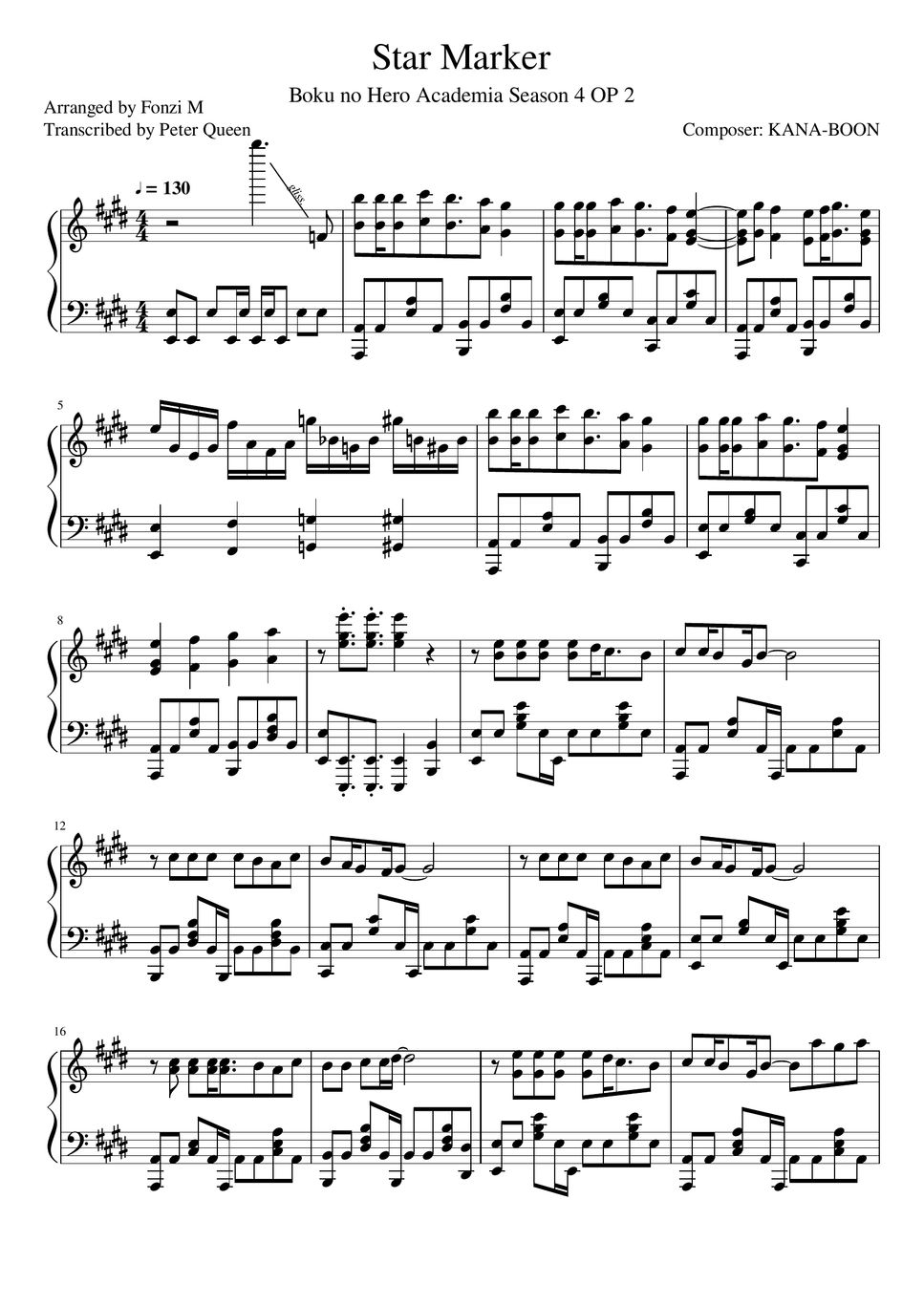 KANA-BOON - Boku no Hero Academia Season 4 OP 2 - "Star Marker" 악보 by ...