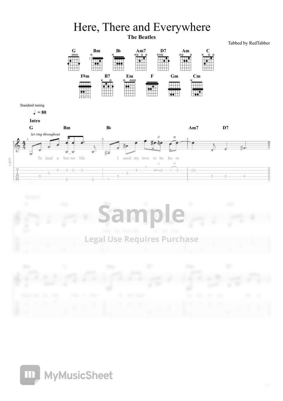 The Beatles - Here, There and Everywhere (Fingerstyle) Sheet Music by ...