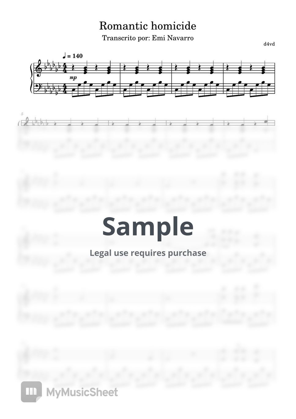 d4vd - Romantic Homicide Sheet Music by Emi Navarro (Pianostoned)