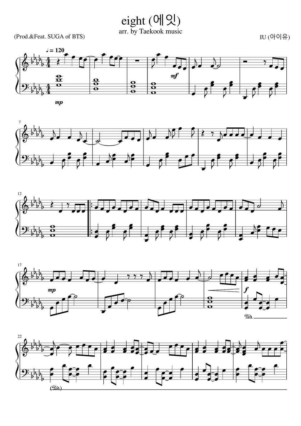 IU Prod. and Feat. SUGA - Eight (에잇) Sheet by TK Music