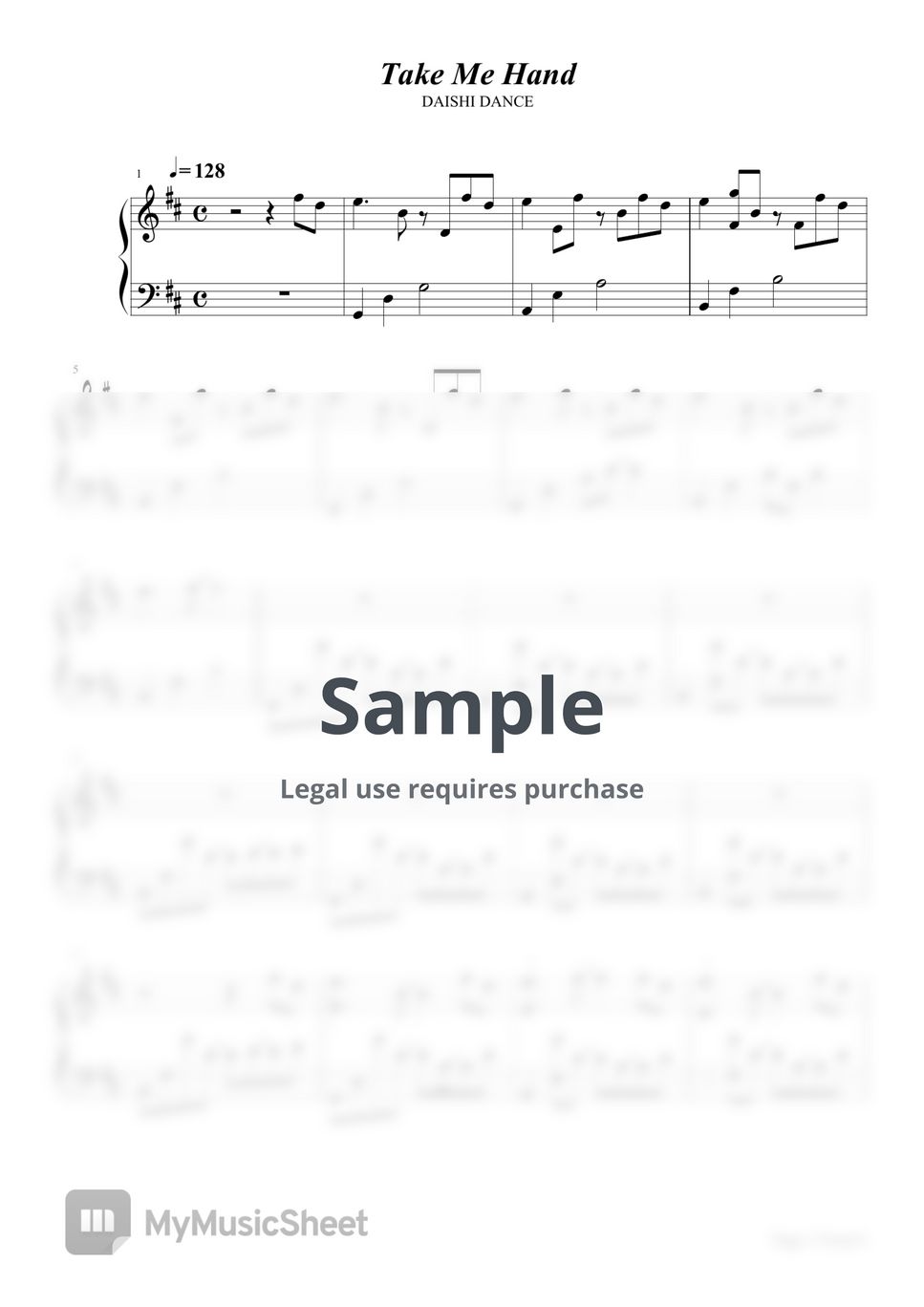 DAISHI DANCE - Take Me Hand (完美原声版) 악보 by Yilun