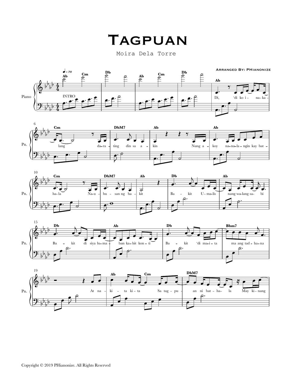 Moira Dela Torre - Tagpuan (Easy Version) Sheets by PHianonize