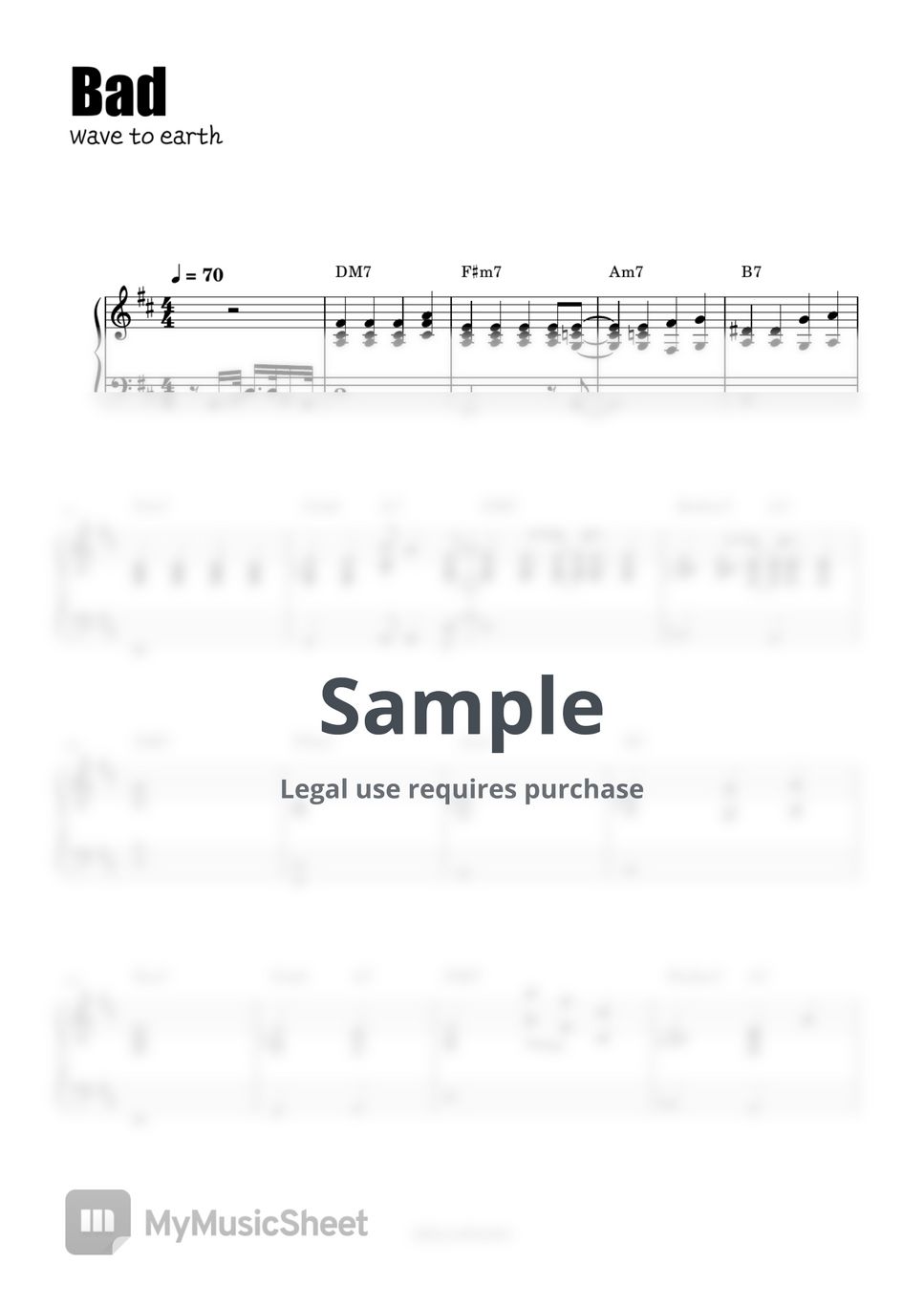 wave to earth - bad Sheet Music by hellopiano
