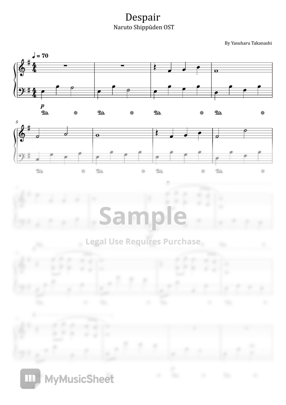 Yasuharu Takanashi - Despair (Naruto Shippūden OST - For Easy Piano) Sheet Music by poon