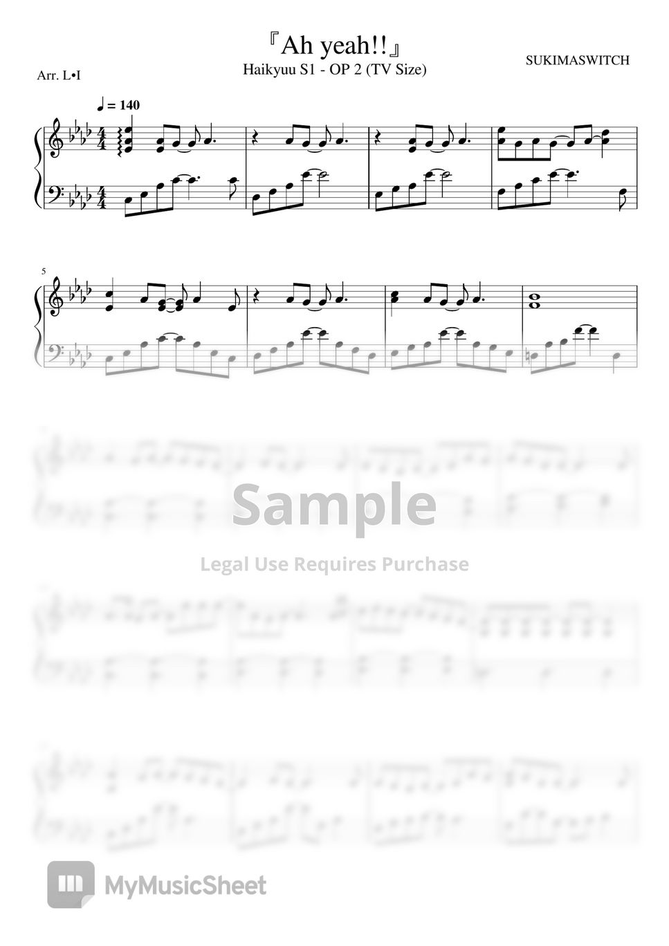 Haikyuu!! - 『Ah yeah!!』 Sheet Music by L•I