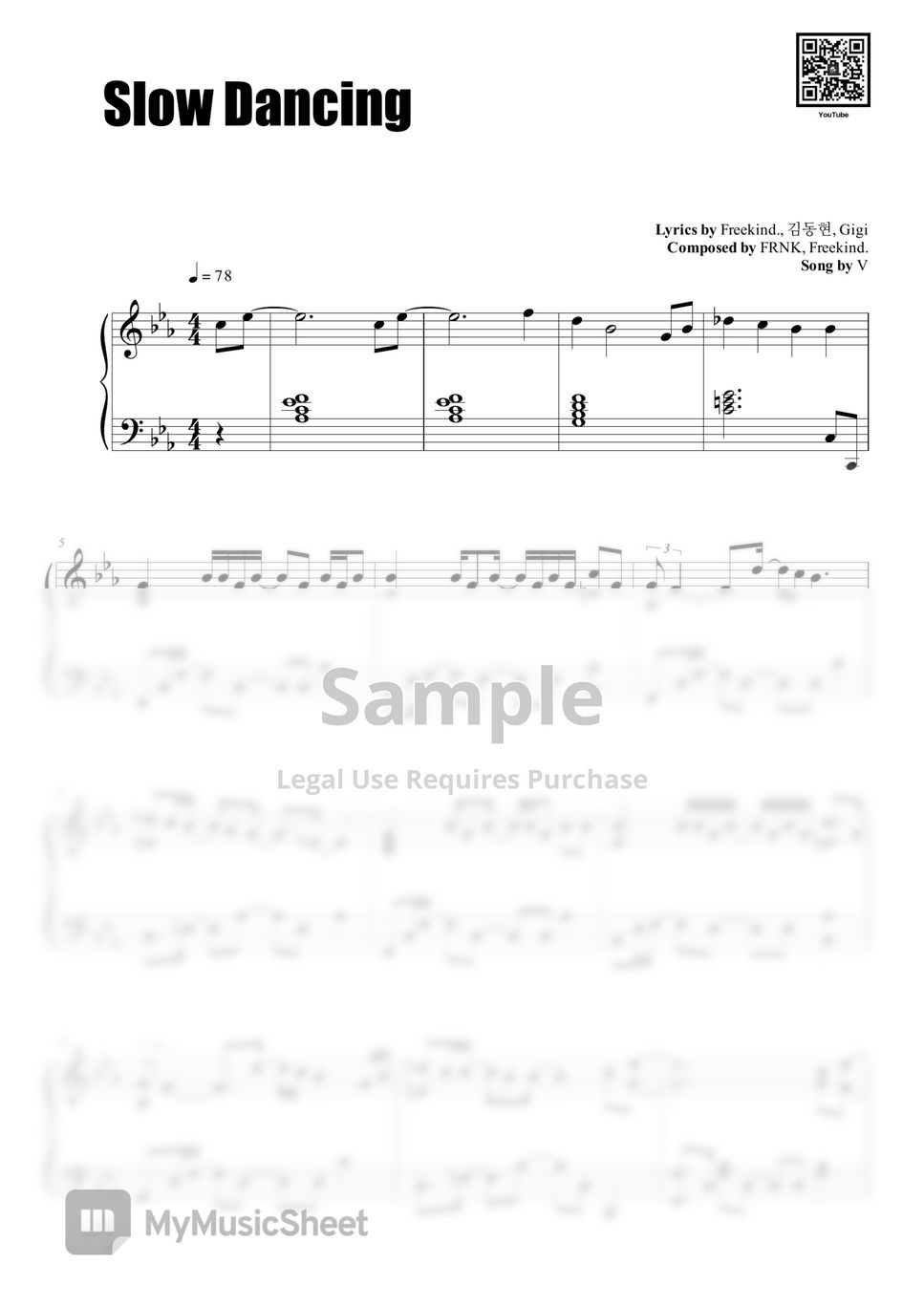 V - Slow Dancing Sheet Music by 한뼘피아노