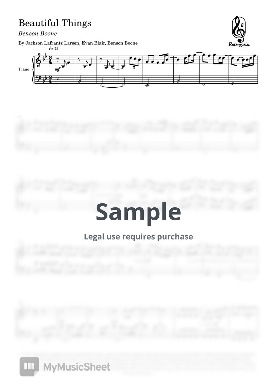 Benson Boone - Beautiful Things (Piano) Sheets by Estreguin