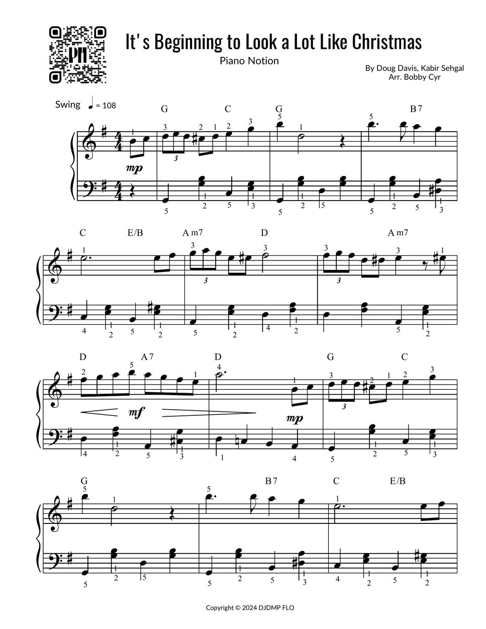 Michael Bublé, Bing Crosby - It's Beginning to Look a Lot Like Christmas (Easy Piano) Sheet ...