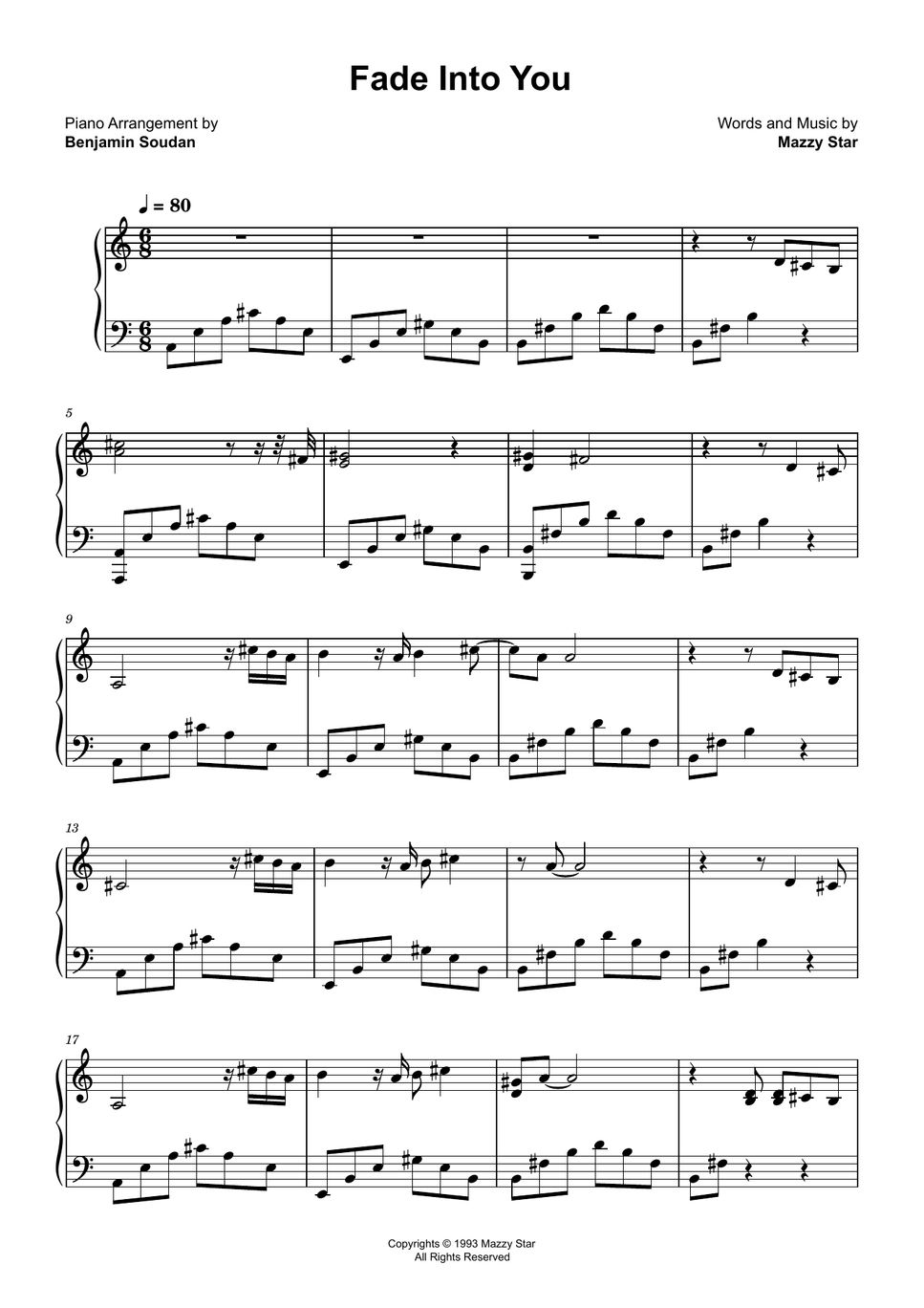 Mazzy Star - Fade Into You Sheet Music by Benjamin Soudan