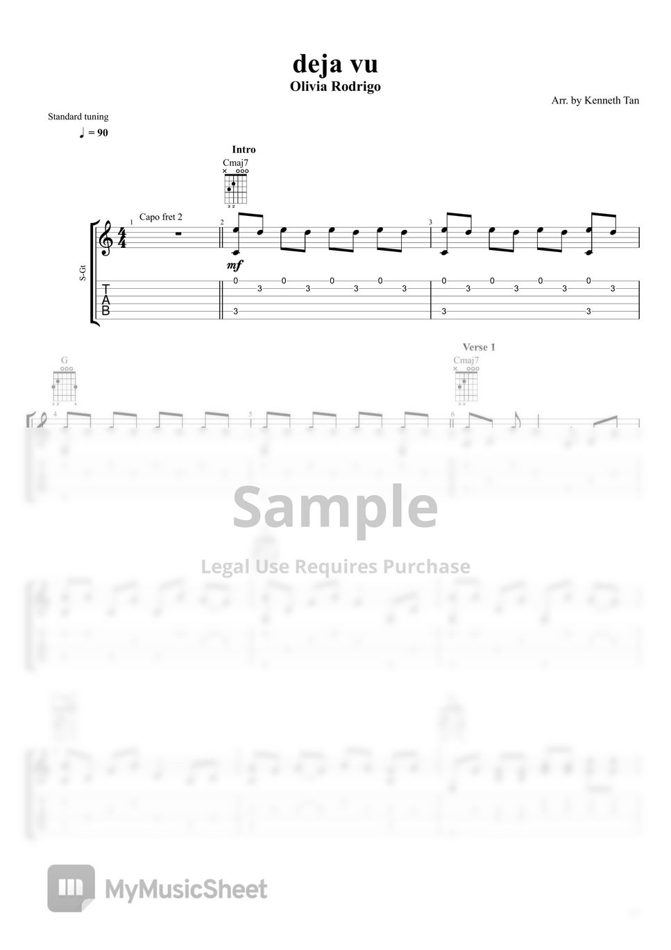 Olivia Rodrigo | Fingerstyle Guitar - deja vu Sheet Music by Kenneth ...