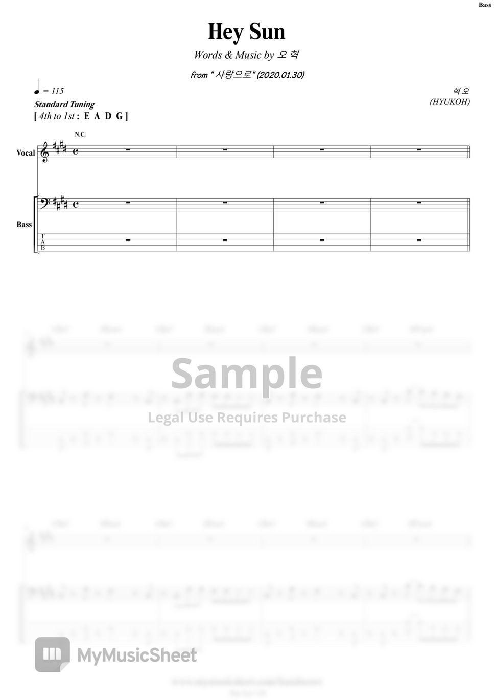 HYUKOH - Hey Sun | Bass Sheet Music