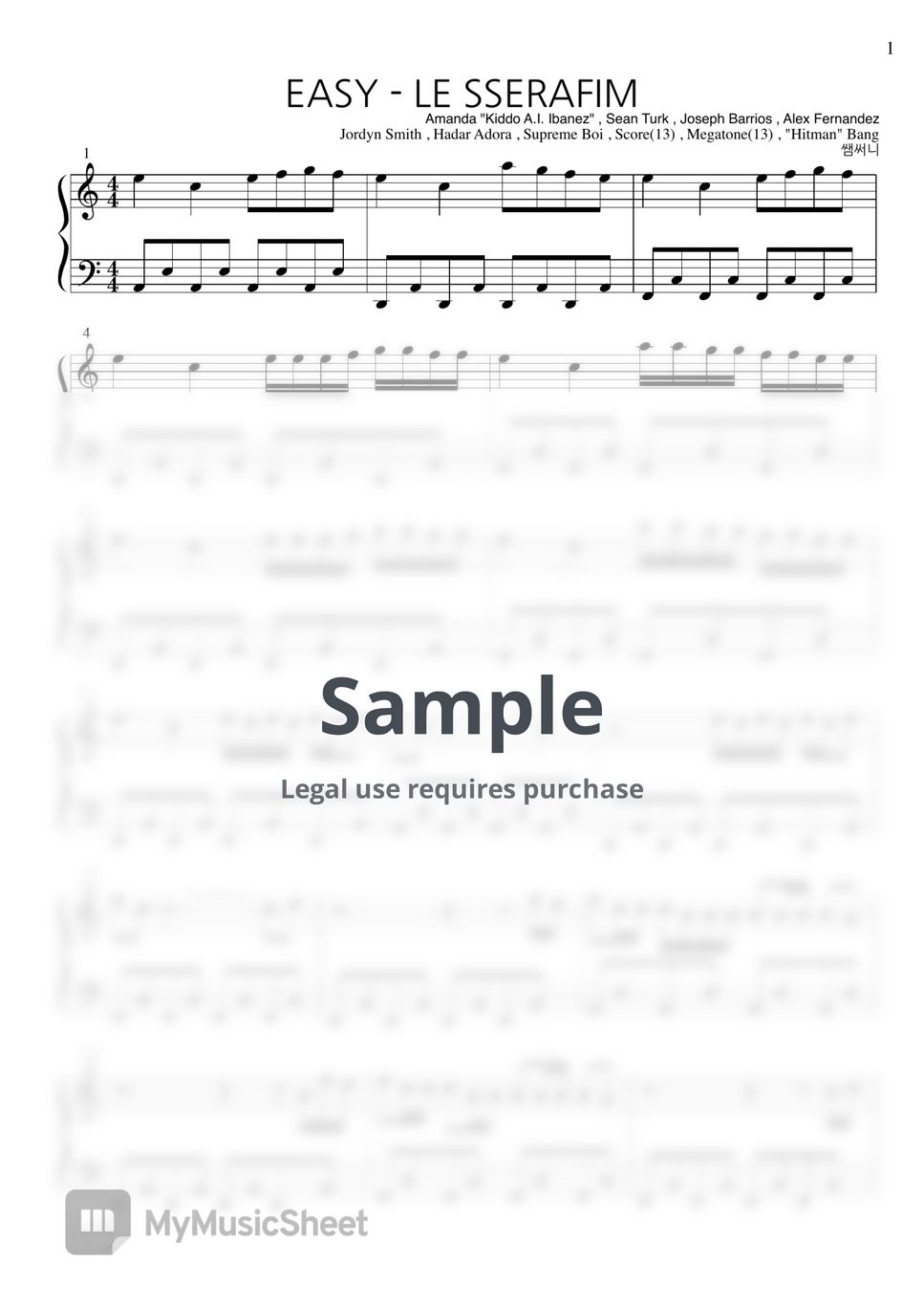 LE SSERAFIM - EASY 악보 by Samsunny