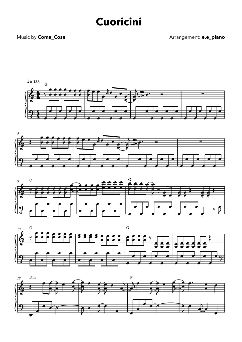 Coma_Cose - Cuoricini Sheet Music by e.e_piano