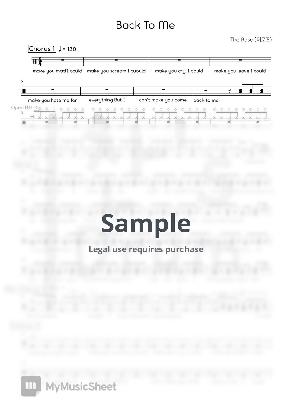 The Rose Back To Me 2단계 원곡버전 Sheet Music By Ollae Music
