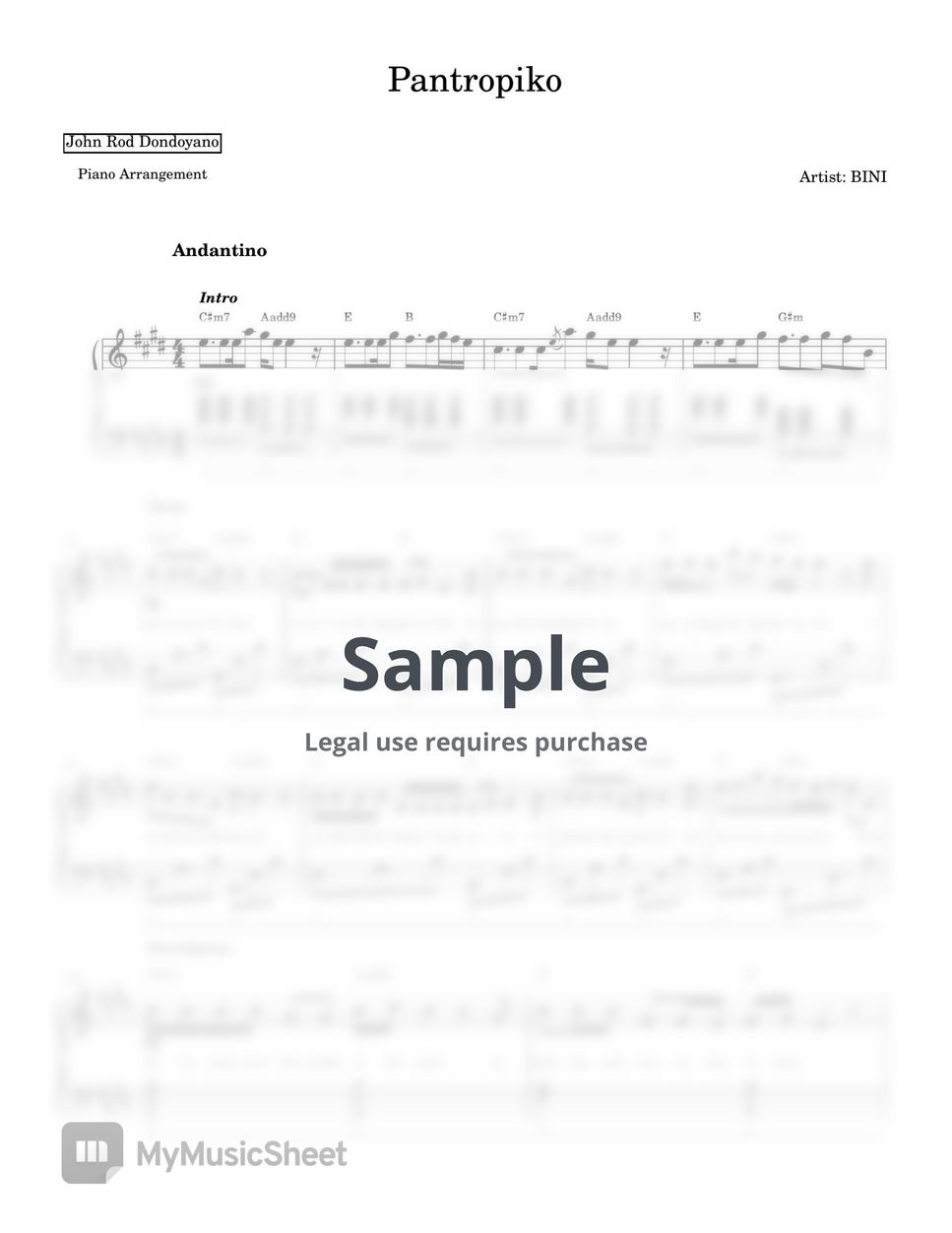 Bini Pantropiko Piano Sheet Sheets By John Rod Dondoyano