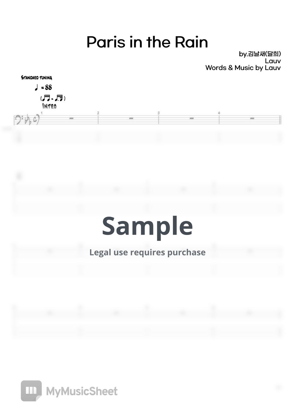 Lauv - Paris in the Rain TAB+1 Staff by 김날새