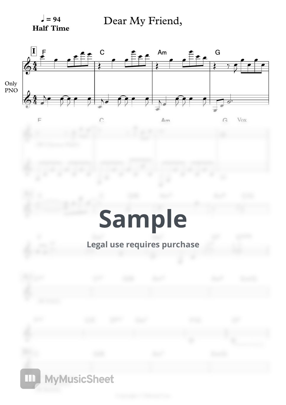 姜濤 - Dear My Friend, Tab + 단선 악보 by edward8561