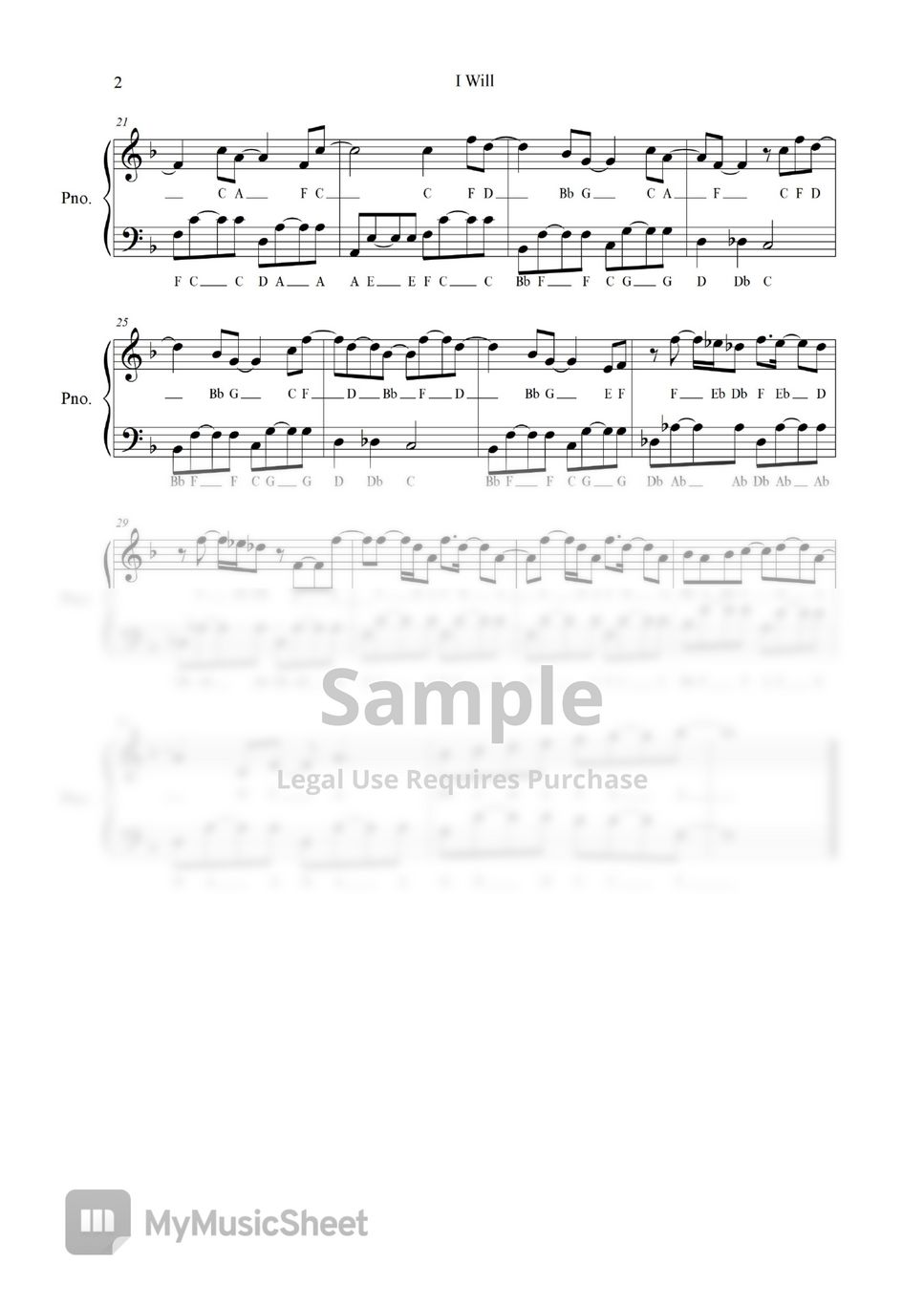 The Beatles - I Will (Notes Sheet) Sheets by freestyle pianoman