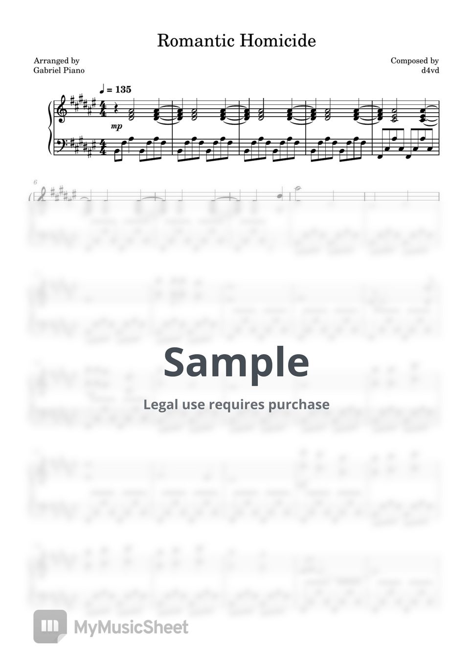 d4vd - Romantic Homicide Piano Sheet Music PDF | Gabriel Piano | mymusic5