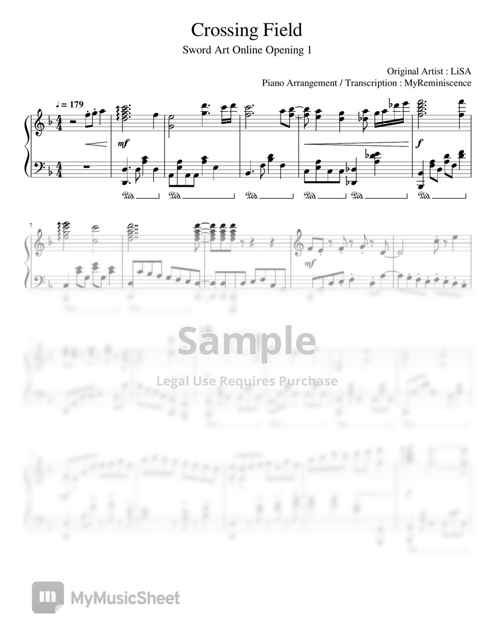 LiSA - Crossing Field (Sword Art Online S1 OP) Sheet Music by Aoryn ...