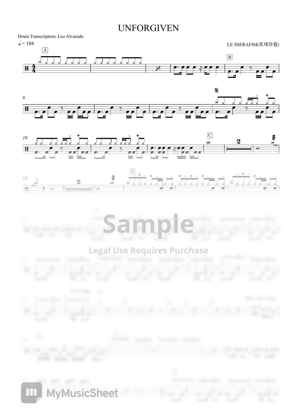 Le Sserafim - Unforgiven Sheet Music by Drum Transcription: Leo Alvarado