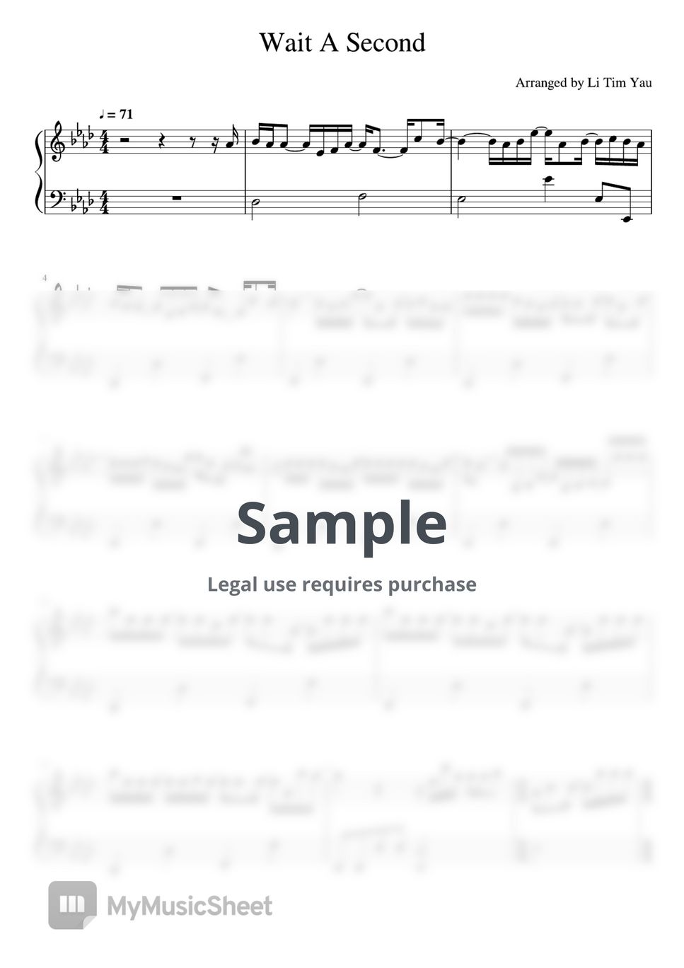 許軼 - Wait A Second (Piano Cover) Sheet Music by Li Tim Yau