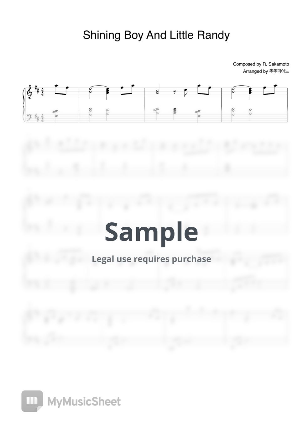 Ryuichi Sakamoto - Shining Boy And Little Randy Sheets by dduddu piano