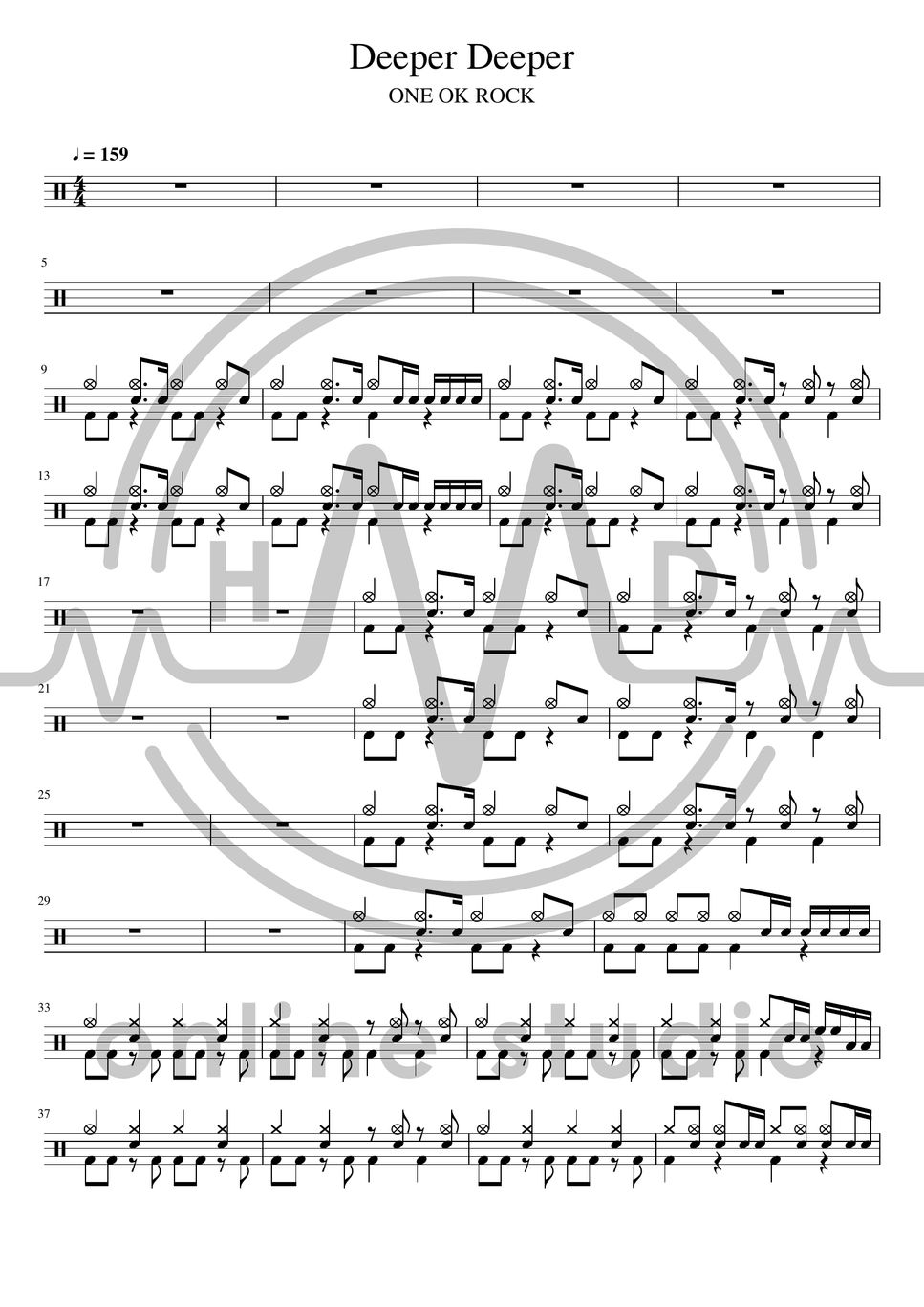 ONE OK ROCK - Deeper Deeper (Drum) Sheet by HMD online studio