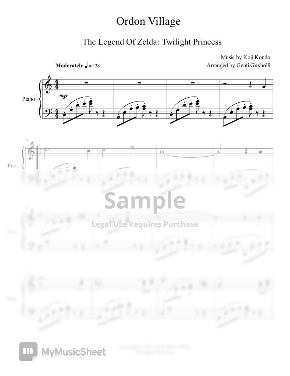 Koji Kondo - Ordon Village - The Legend of Zelda: Twilight Princess Sheet Music by Genti Guxholli