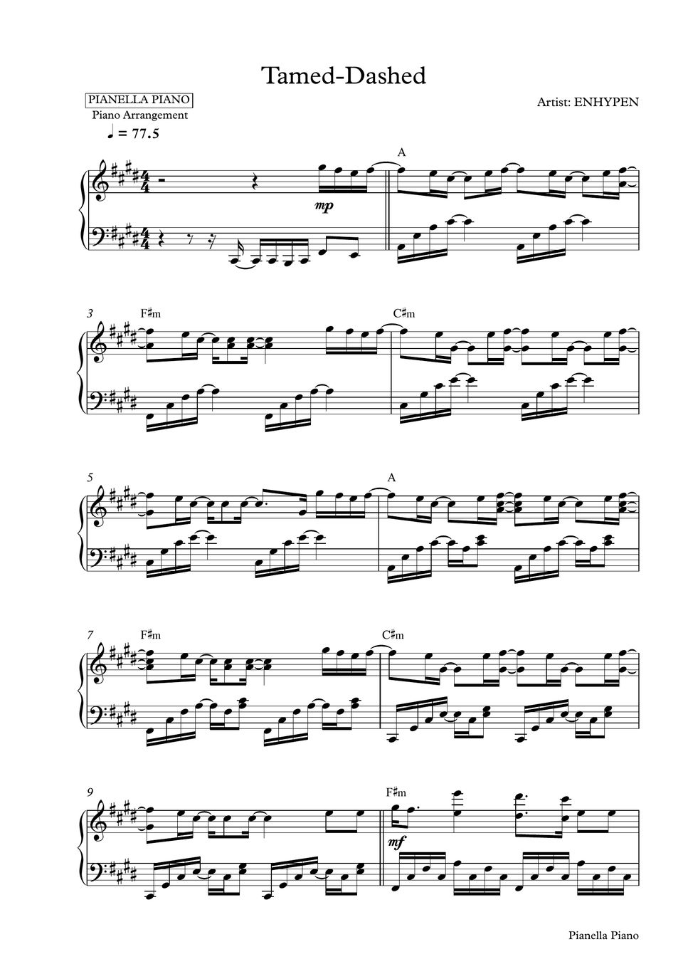 ENHYPEN - Tamed-Dashed (Piano Sheet) Sheets by Pianella Piano