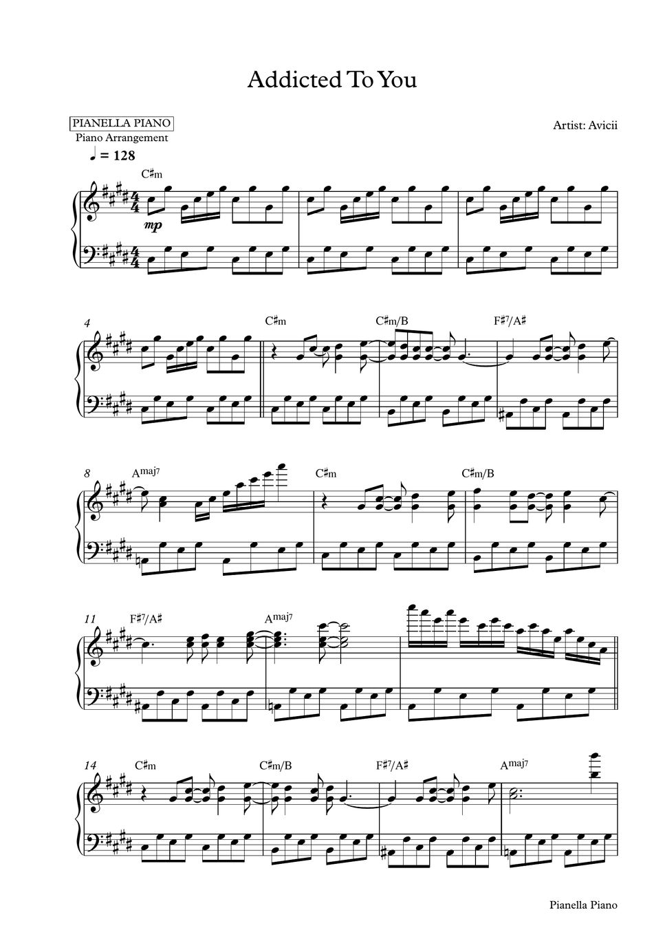 AVICII - Addicted To You (Piano Sheet) Sheet by Pianella Piano