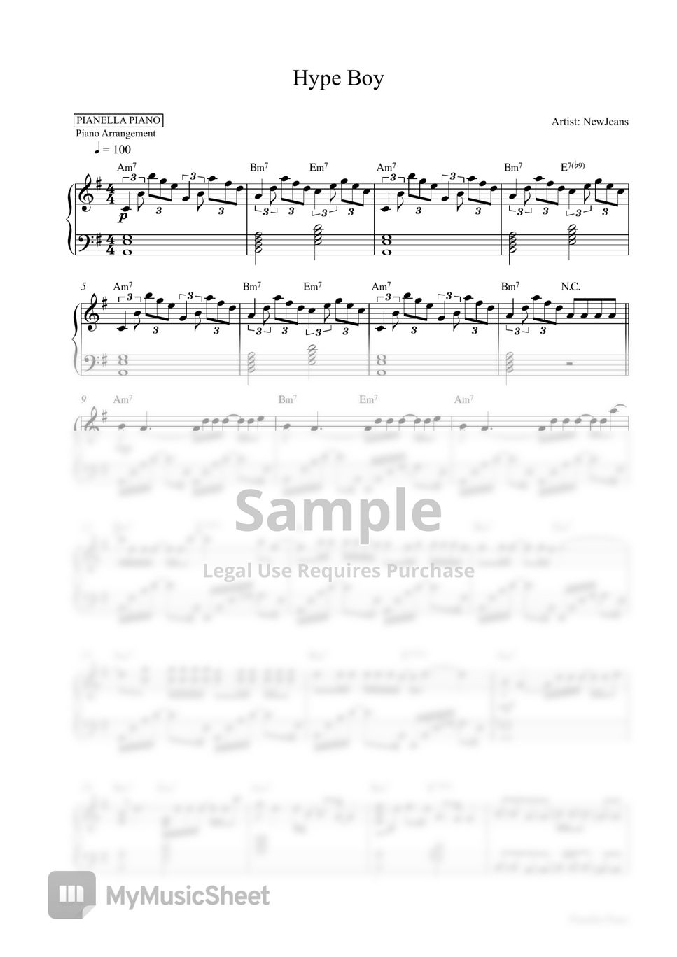 NewJeans - Hype Boy (Piano Sheet + Drum Backing Track) PDF | Pianella Piano | mymusic5
