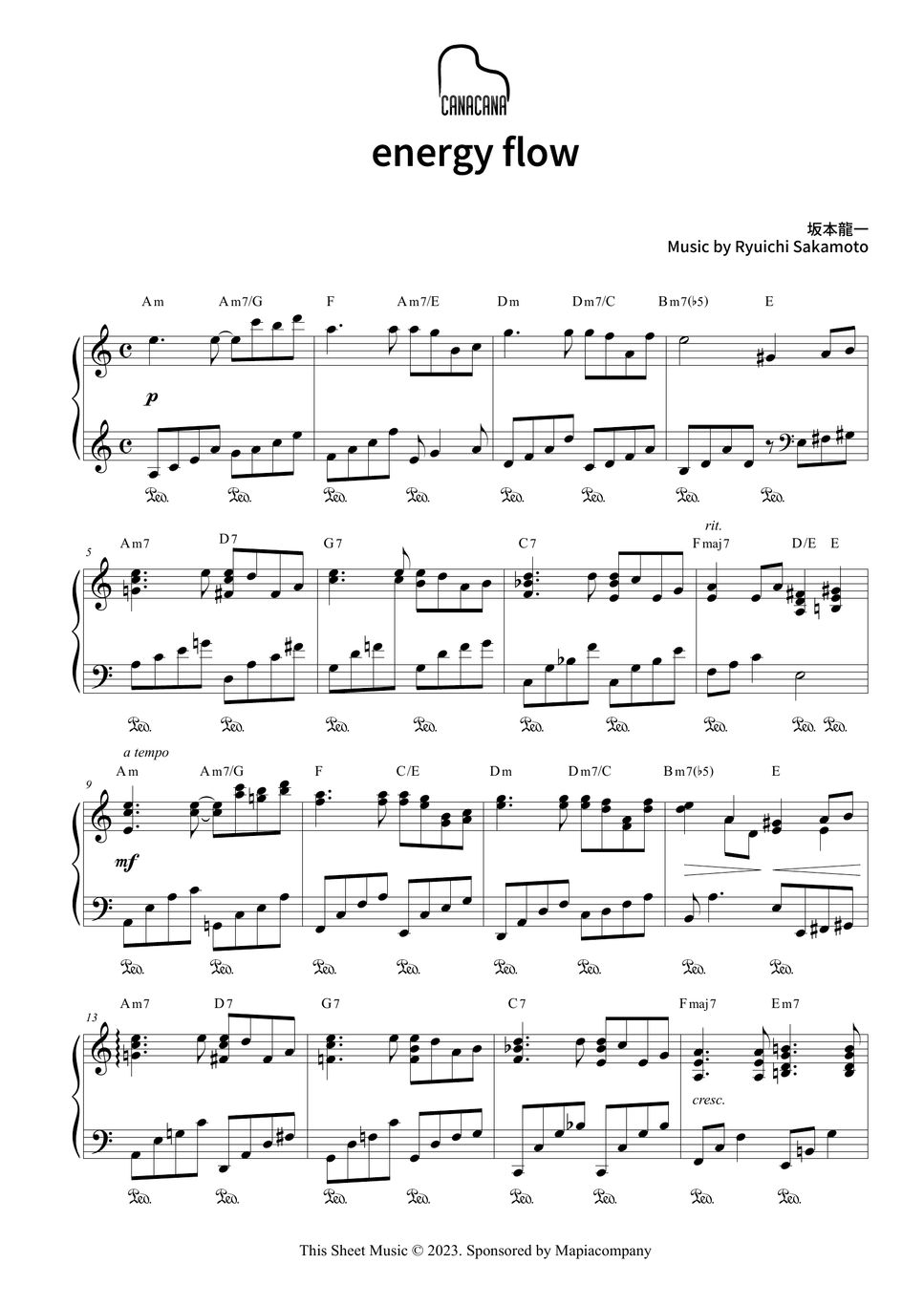 Ryuichi Sakamoto - energy flow Notenblatt by CANACANA family