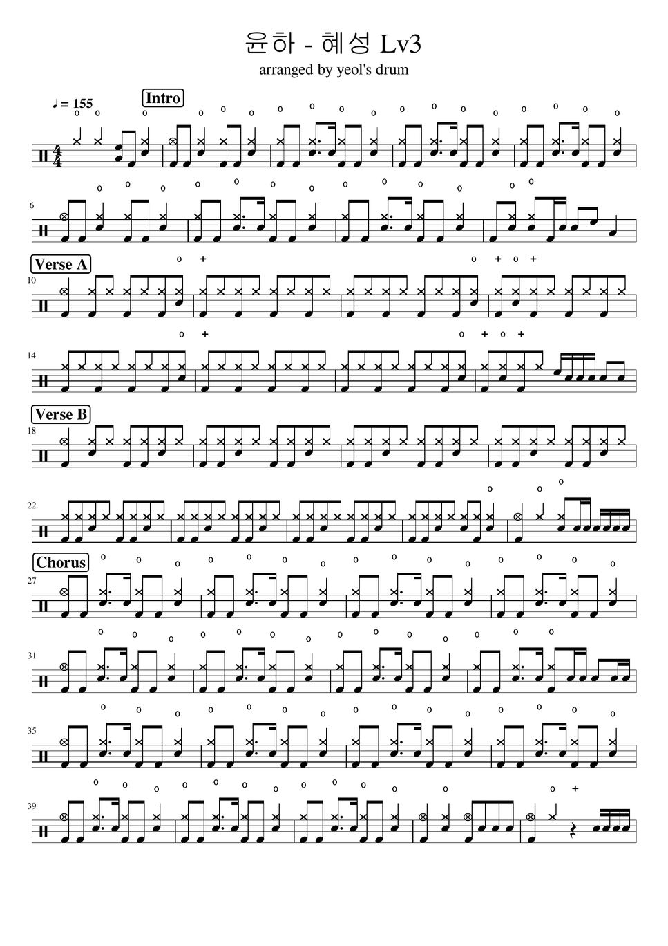 윤하 - 혜성 (Lv3) Sheet by yeol's drum