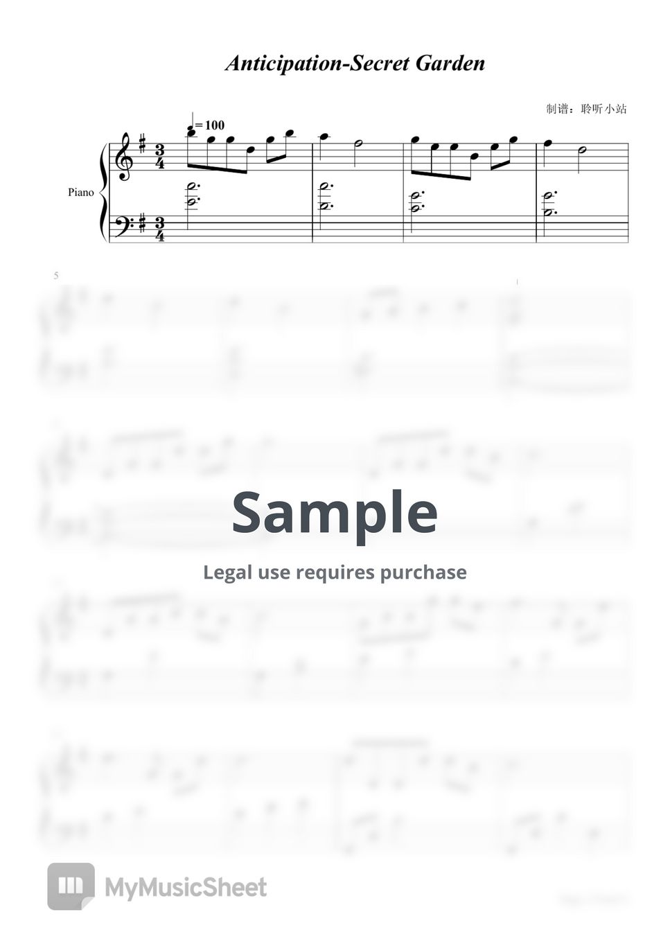 Secret Garden - Anticipation (Secret Garden) Sheet Music by dogemusic