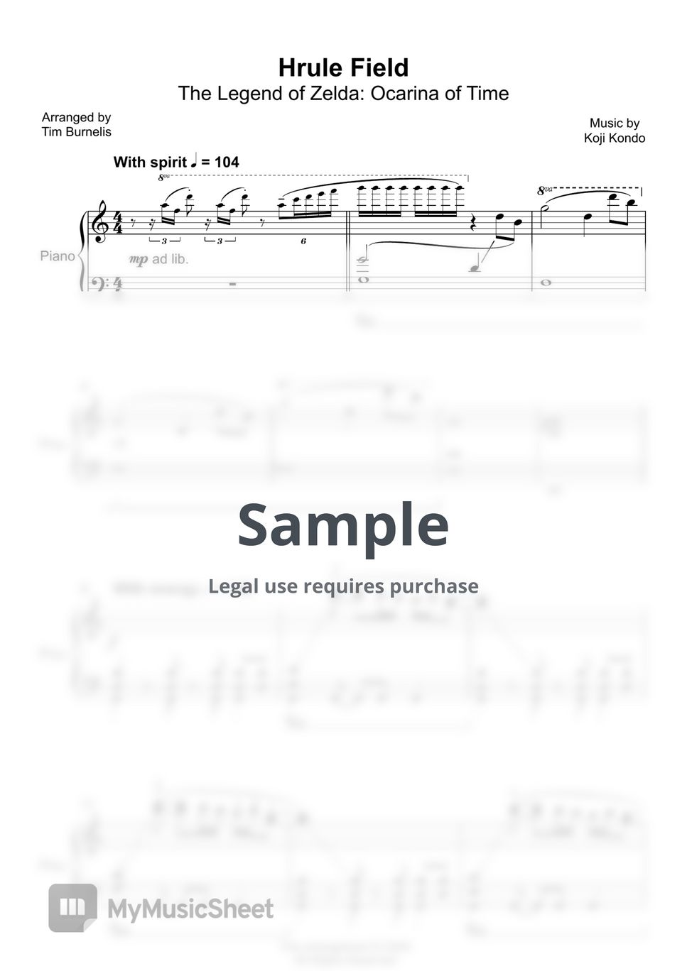 The Legend of Zelda: Ocarina of Time - Hyrule Field Sheet Music by Tim Burnelis