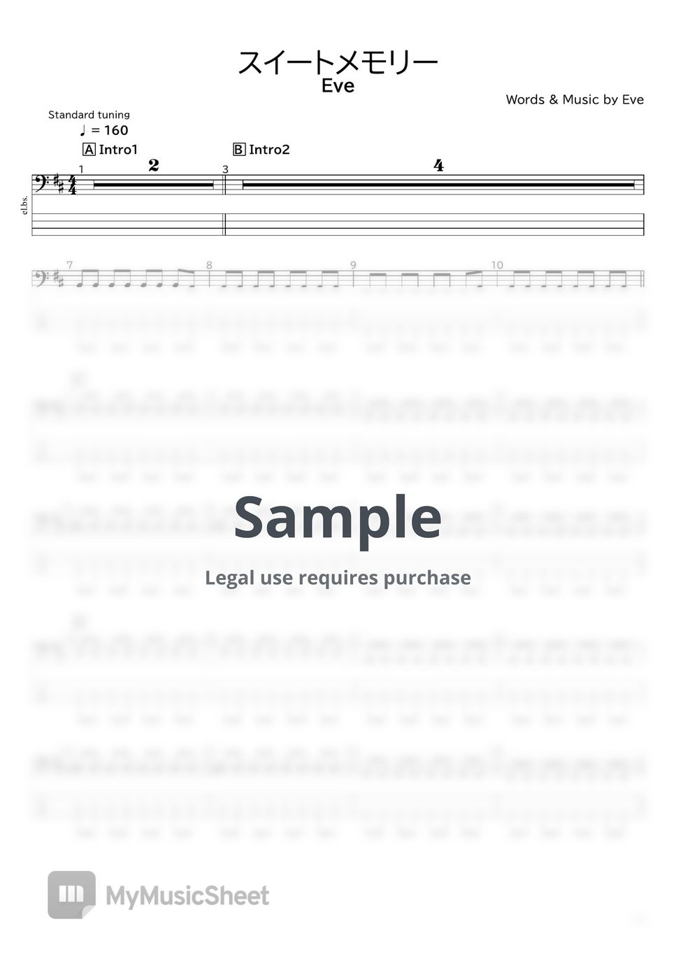 Eve - スイートメモリー/Sweet Memory 악보 by たぶべー＠財布に優しいベース楽譜屋さん（BASS・TAB譜）