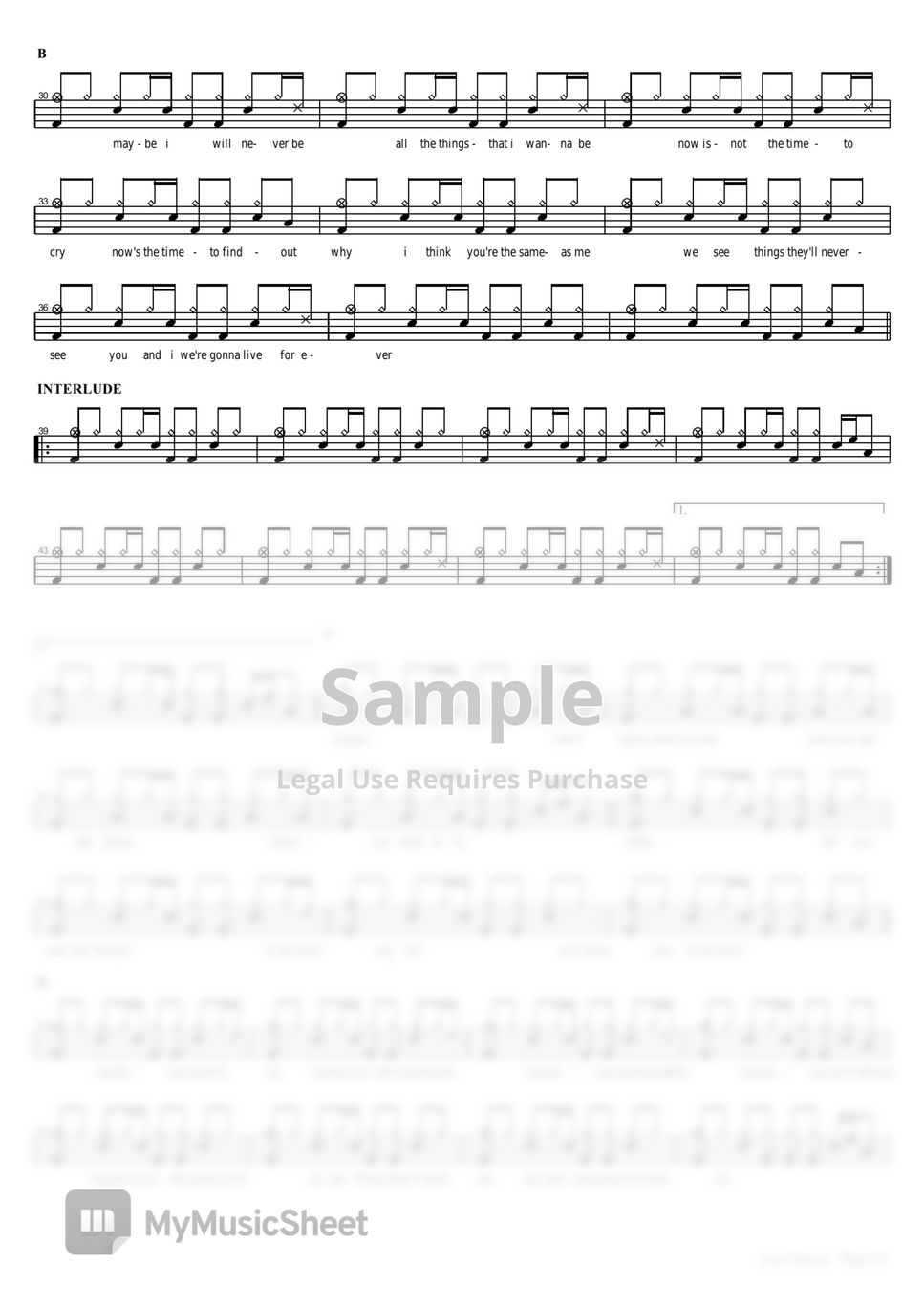 Oasis - Live Forever Partitura | COPYDRUM | mymusic5