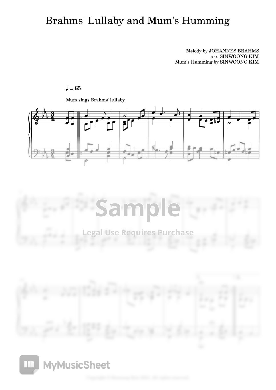 Johannes Brahms - Brahms' Lullaby and Mum's Humming Sheet Music by Paul Kim