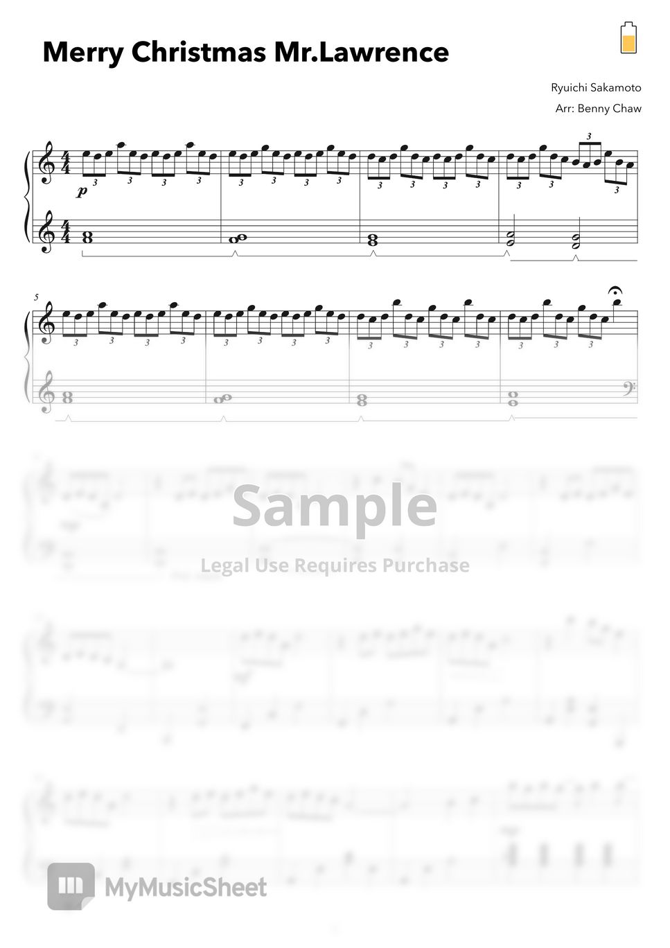 Ryuichi Sakamoto - Merry Christmas Mr.Lawrence 악보 by Benny Chaw