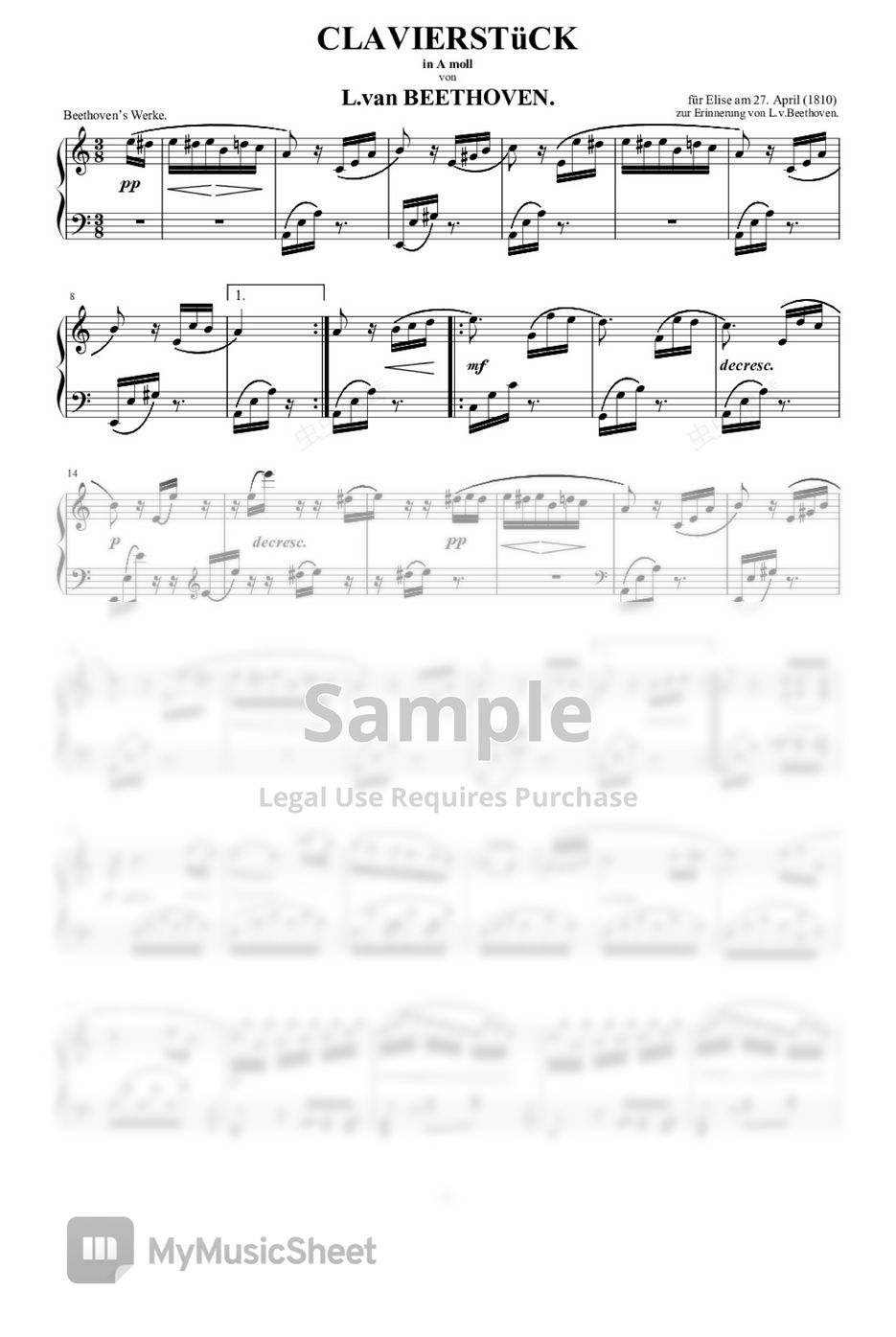 beethoven - For Elise Sheets by wangyunan