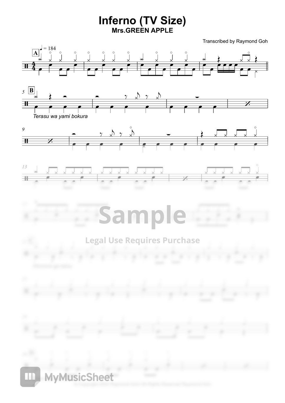 Mrs. Green Apple - Inferno (TV Size) 악보 by Raymond Goh