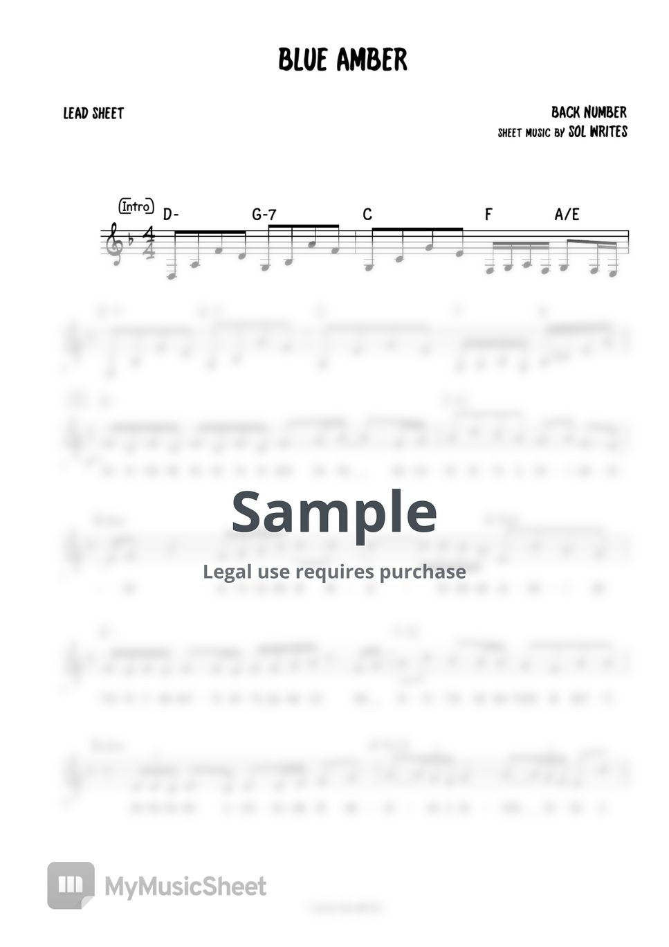 back number - Blue Amber (ENG Lead Sheet - Chords & Lyrics Rom.) Sheet ...